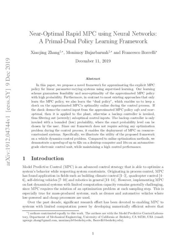 (PDF) Near-Optimal Rapid MPC Using Neural Networks: A Primal-Dual ...