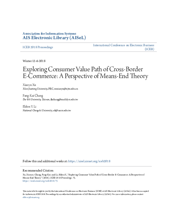 (PDF) Exploring Consumer Value Path of Cross-Border E-Commerce: A Perspective of Means-End Theory