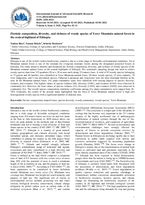 (PDF) Floristic composition, diversity, and richness of woody species ...