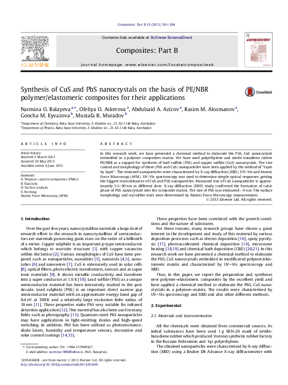 (PDF) Synthesis of CuS and PbS nanocrystals on the basis of PE/NBR polymer/elastomeric ...