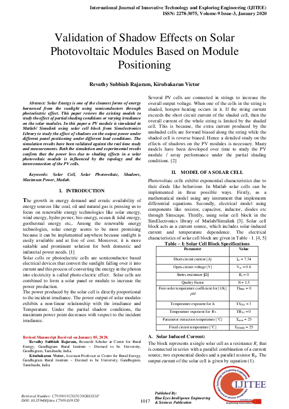 (PDF) Validation of Shadow Effects on Solar Photovoltaic Modules Based on Module Positioning