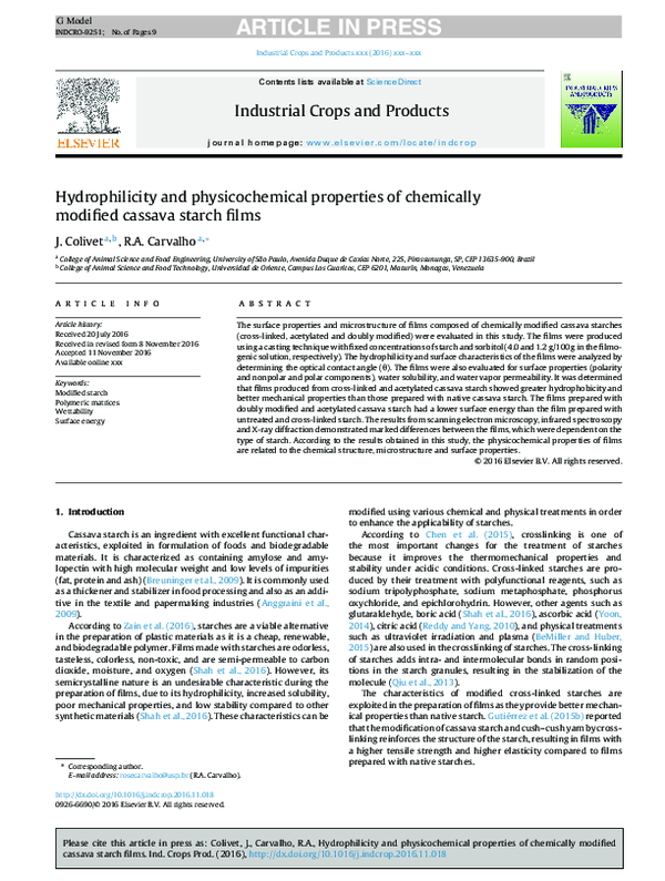 Pdf Hydrophilicity And Physicochemical Properties Of Chemically