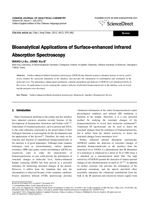 (PDF) Bioanalytical Applications of Surface Enhanced Infrared ...