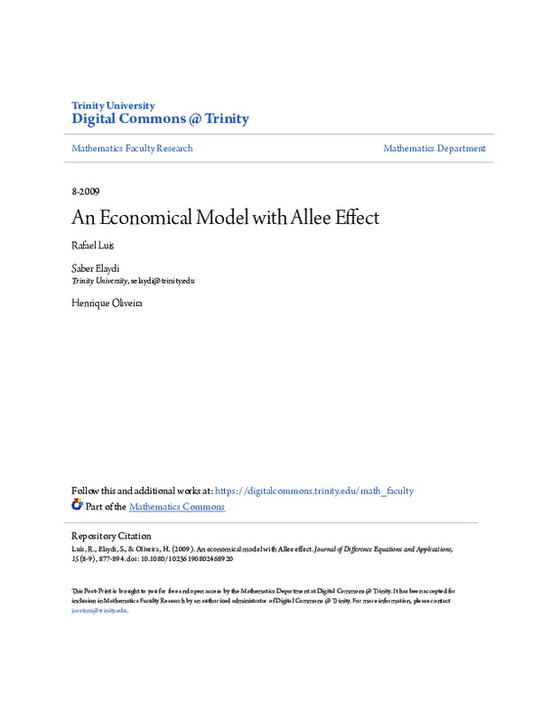 (PDF) An economical model with Allee effect