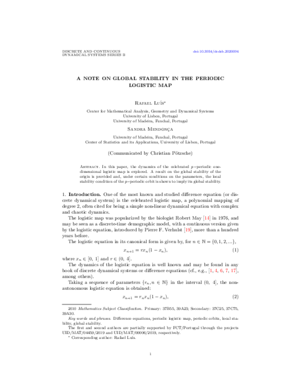 (PDF) A note on global stability in the periodic logistic map