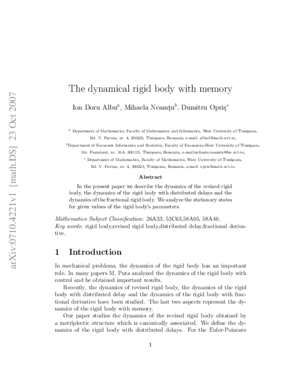 (PDF) The dynamical rigid body with memory