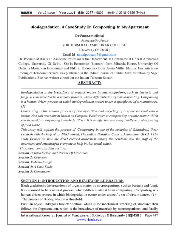 (PDF) Biodegradation: A Case Study On Composting In My Apartment