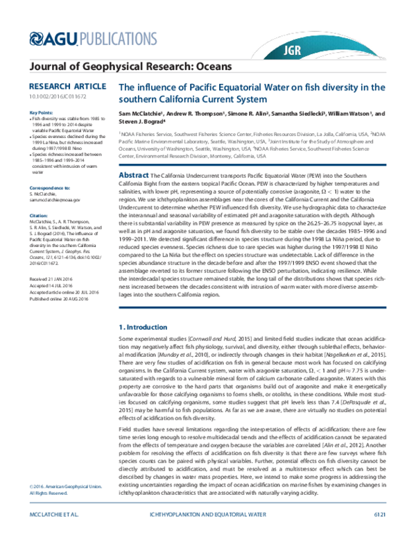 (PDF) The influence of Pacific Equatorial Water on fish diversity in ...