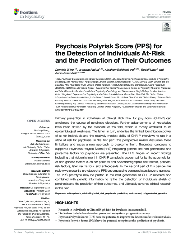 (PDF) Psychosis Polyrisk Score (PPS) for the Detection of Individuals ...