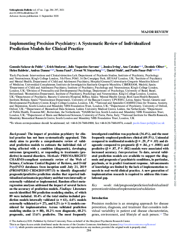 (PDF) Implementing Precision Psychiatry: A Systematic Review of ...