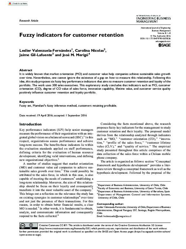 (PDF) Fuzzy indicators for customer retention