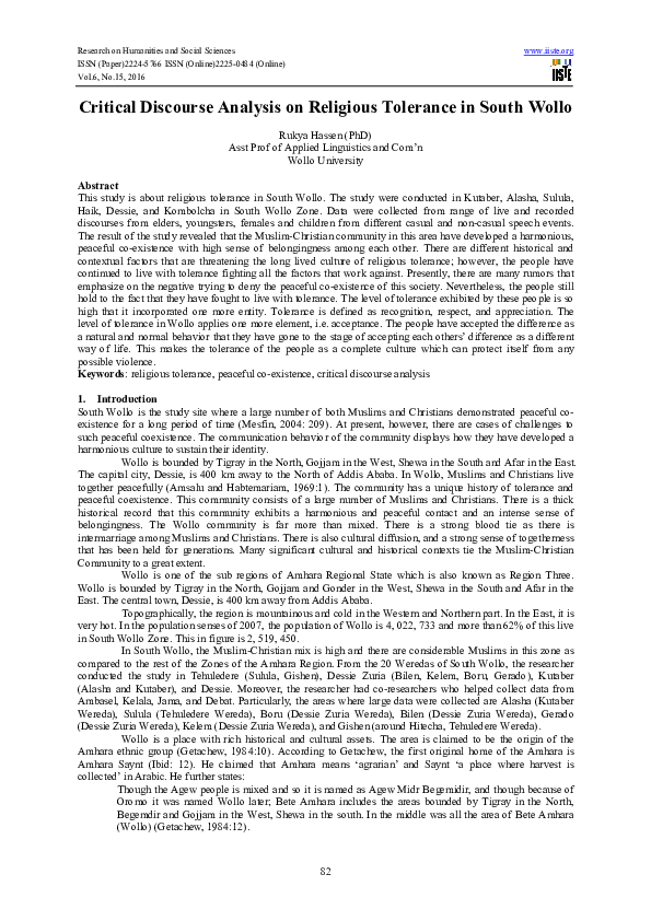 (PDF) Critical Discourse Analysis on Religious Tolerance in South Wollo