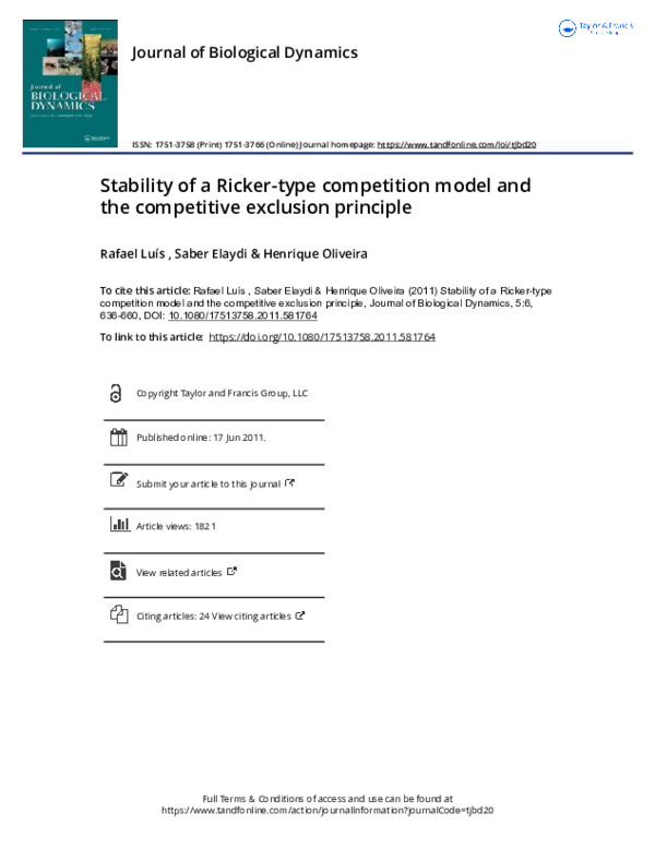(PDF) Stability of a Ricker-type competition model and the competitive ...