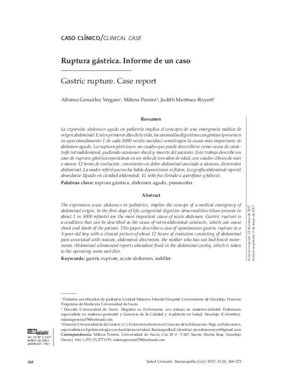 (PDF) Gastric rupture. Case report