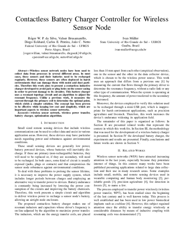 (PDF) Contactless battery charger controller for wireless sensor node