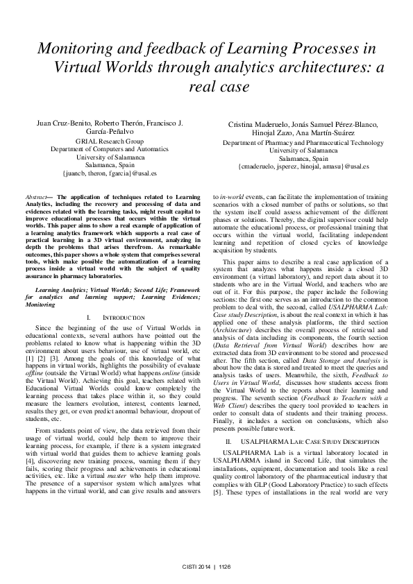 (PDF) Monitoring and feedback of learning processes in virtual worlds through analytics ...