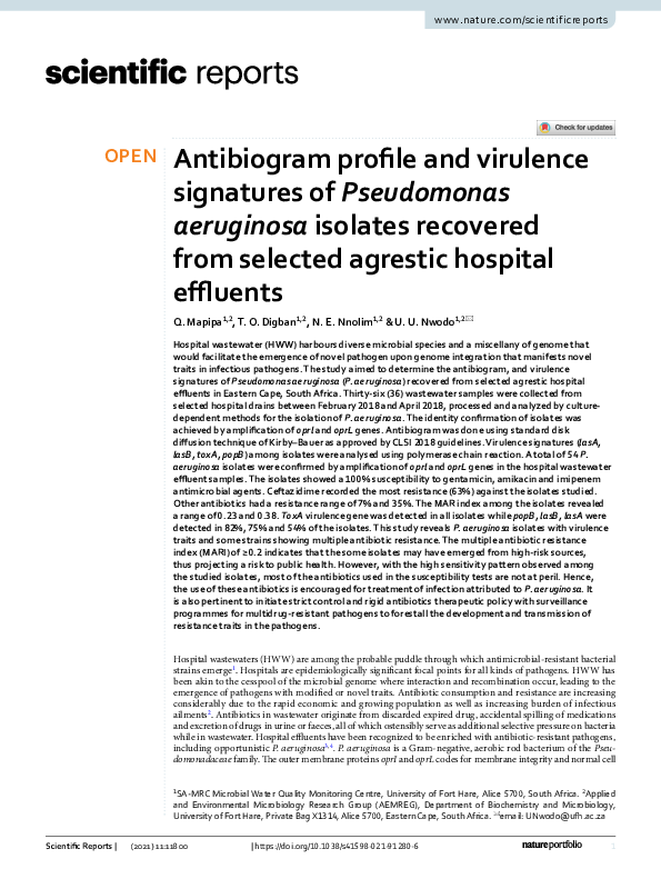 (PDF) Antibiogram profile and virulence signatures of Pseudomonas ...