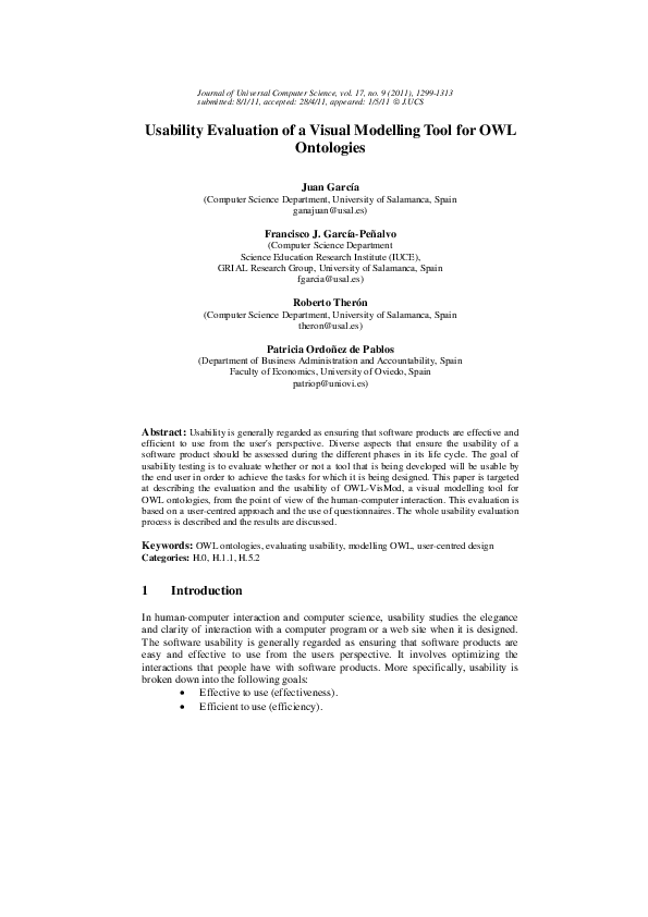 (PDF) Usability Evaluation of a Visual Modelling Tool for OWL Ontologies
