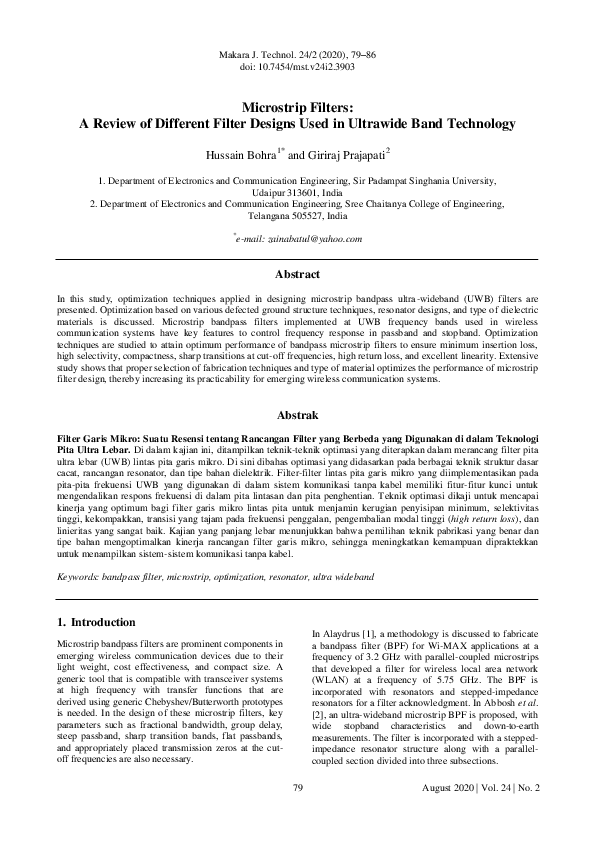 (PDF) Microstrip Filters: A Review of Different Filter Designs Used in Ultrawide Band Technology