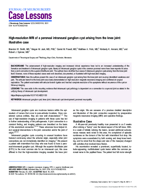 (PDF) High-resolution MRI of a peroneal intraneural ganglion cyst ...