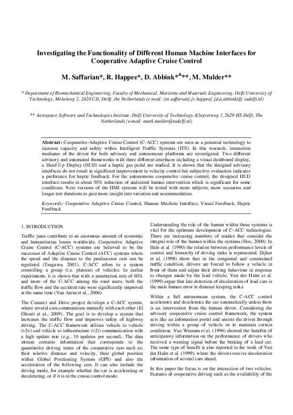 Pdf Investigating The Functionality Of Different Human Machine Interfaces For Cooperative