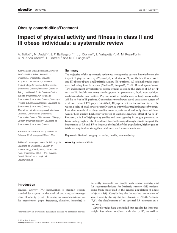 (PDF) Impact of physical activity and fitness in class II and III obese ...