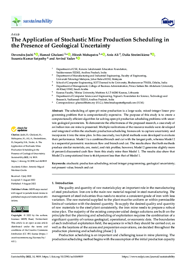 (PDF) The Application of Stochastic Mine Production Scheduling in the Presence of Geological ...