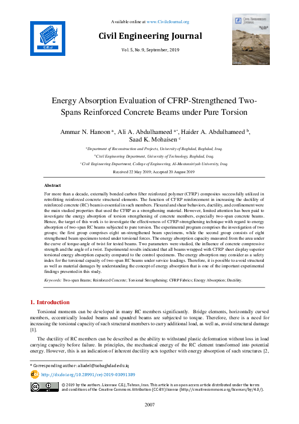 (PDF) Energy Absorption Evaluation of CFRP-Strengthened Two-Spans Reinforced Concrete Beams ...