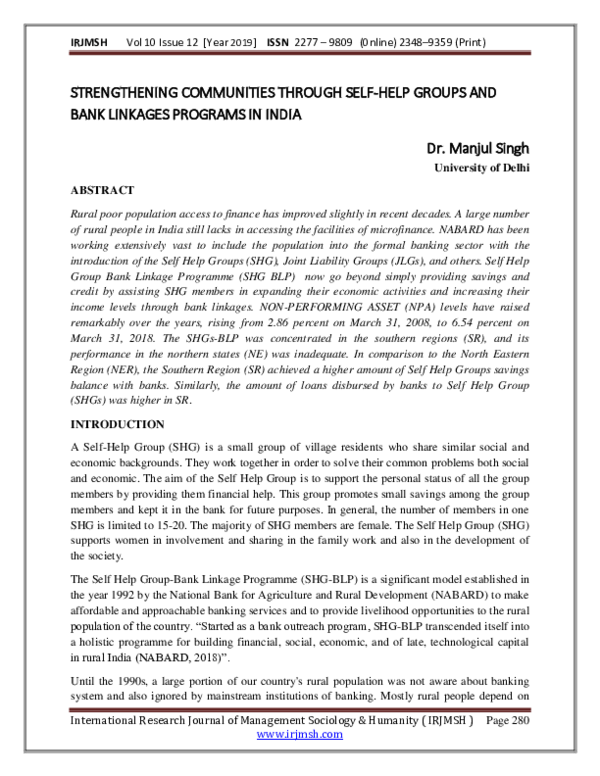 (PDF) STRENGTHENING COMMUNITIES THROUGH SELF-HELP GROUPS AND BANK ...