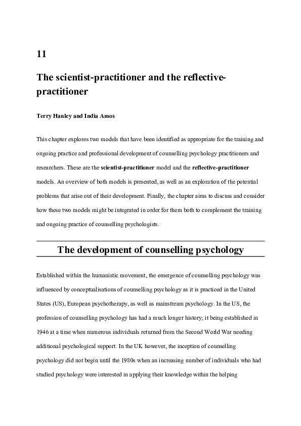 (DOC) The Scientist-Practitioner and the Reflective-Practitioner