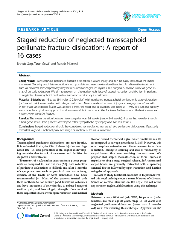 (PDF) Staged reduction of neglected transscaphoid perilunate fracture ...