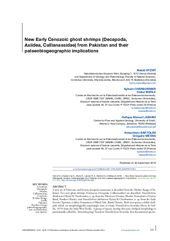 (PDF) New Early Cenozoic ghost shrimps (Decapoda, Axiidea ...