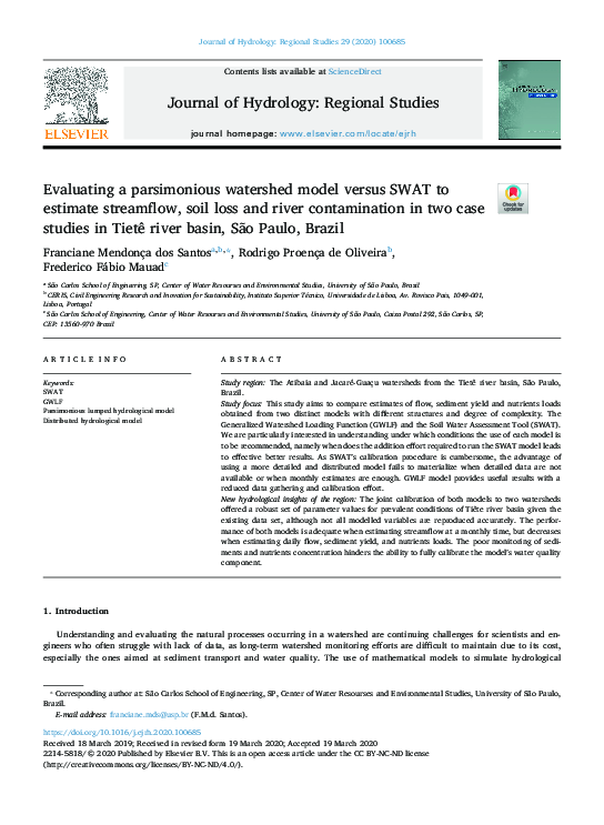 (PDF) Evaluating a parsimonious watershed model versus SWAT to estimate streamflow, soil loss ...