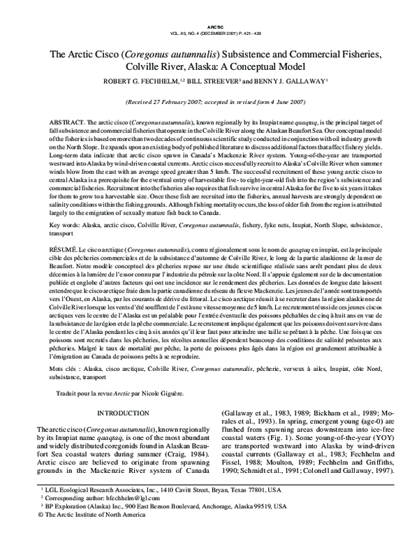 (PDF) The Arctic Cisco ( Coregonus autumnalis ) Subsistence and ...