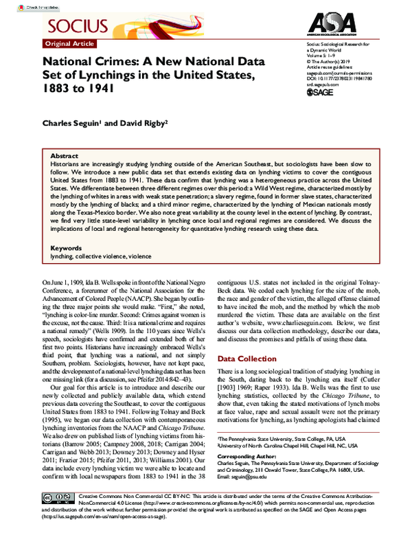(PDF) National Crimes: A New National Data Set of Lynchings in the ...