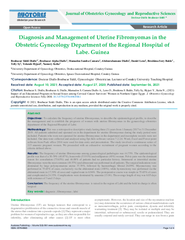 (PDF) Diagnosis and Management of Uterine Fibromyomas in the Obstetric ...