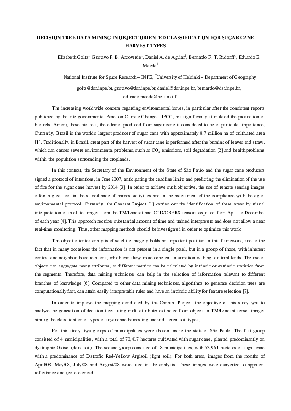 (PDF) Tree Data Mining in Object Oriented Classification for Sugar Cane Harvest Types