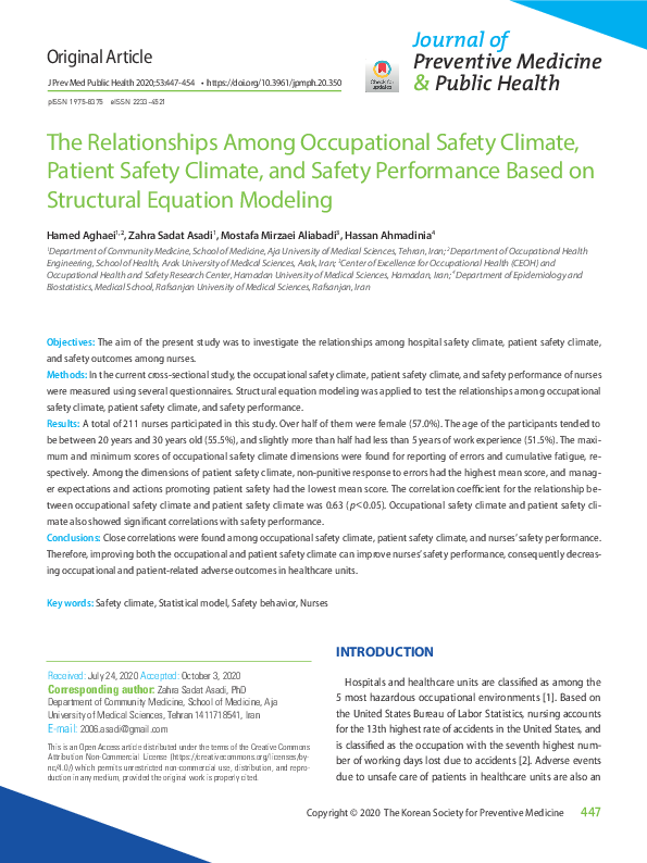 (PDF) The Relationships Among Occupational Safety Climate, Patient ...