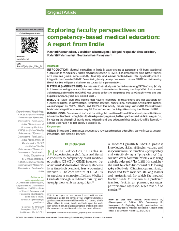 (PDF) Exploring faculty perspectives on competency-based medical ...