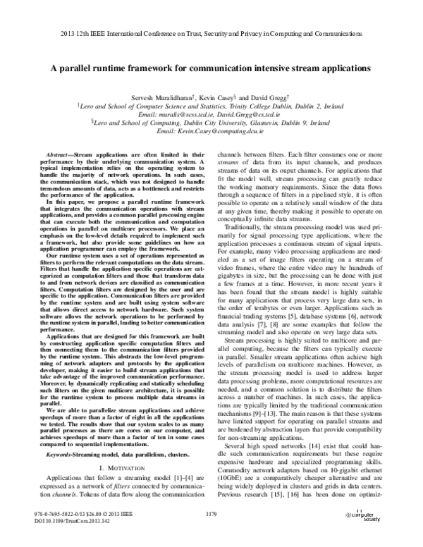 (PDF) A Parallel Runtime Framework for Communication Intensive Stream Applications | David Gregg ...