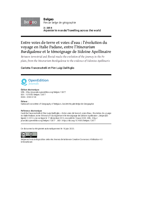 (PDF) Entre voies de terre et voies d’eau : l’évolution du voyage en Italie Padane, entre l ...