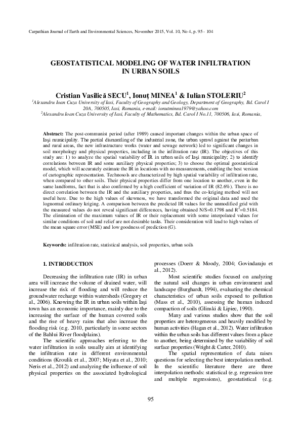 (PDF) Geostatistical Modeling of Water Infiltration in Urban Soils