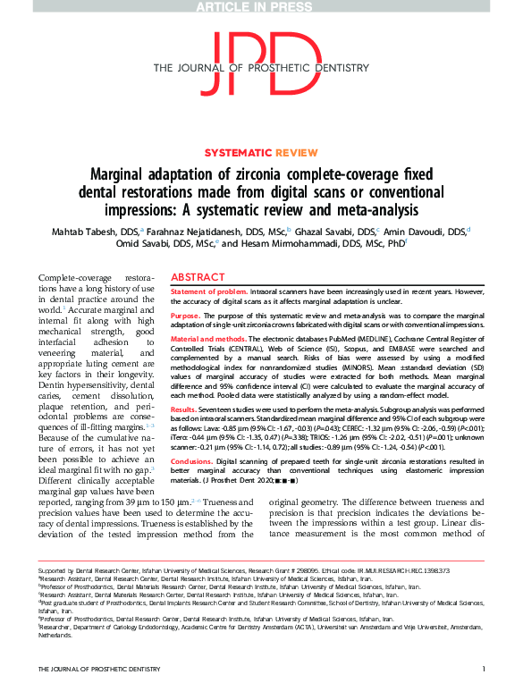 (PDF) Marginal adaptation of zirconia complete-coverage fixed dental ...