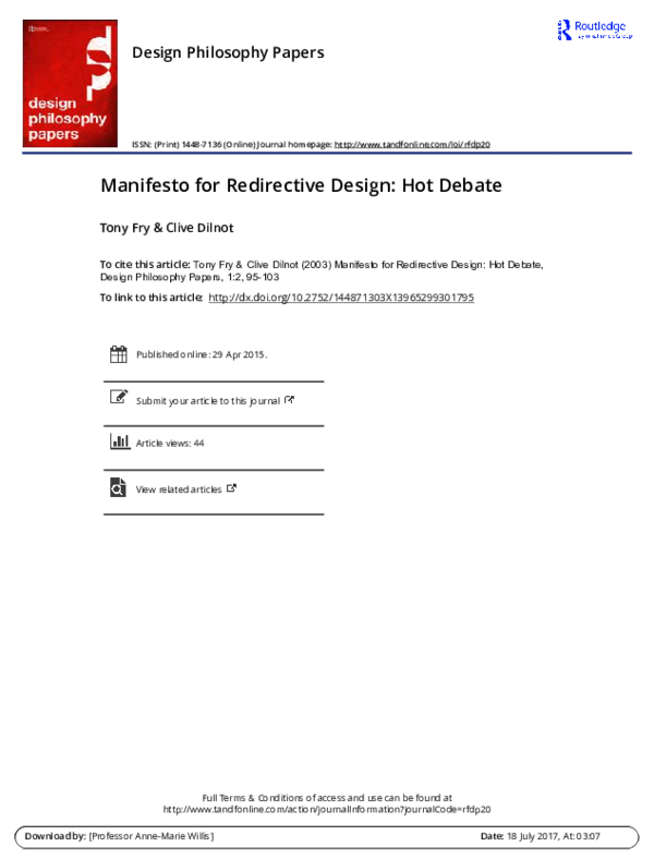(PDF) Manifesto for Redirective Design: Hot Debate | Clive Dilnot ...
