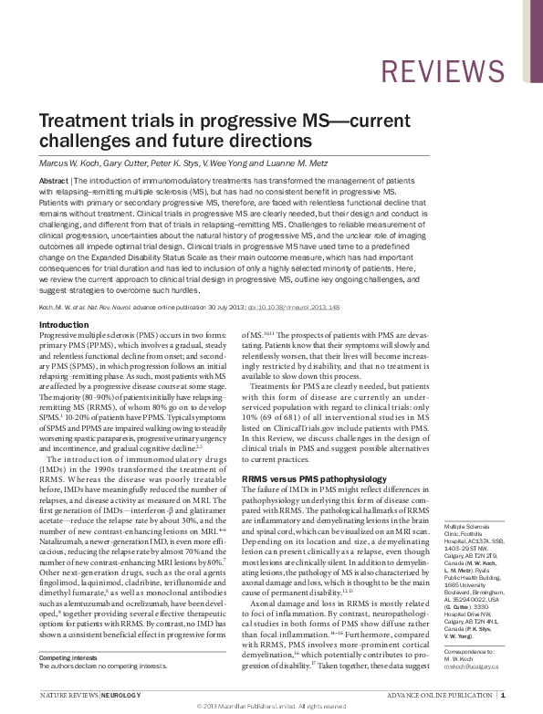 (PDF) Treatment trials in progressive MS—current challenges and future ...