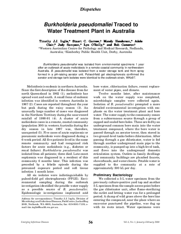 (PDF) Burkholderia pseudomallei traced to water treatment plant in ...