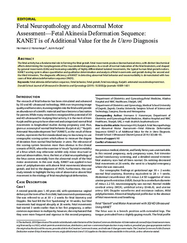 (PDF) Fetal Neuropathology and Abnormal Motor Assessment—Fetal Akinesia ...