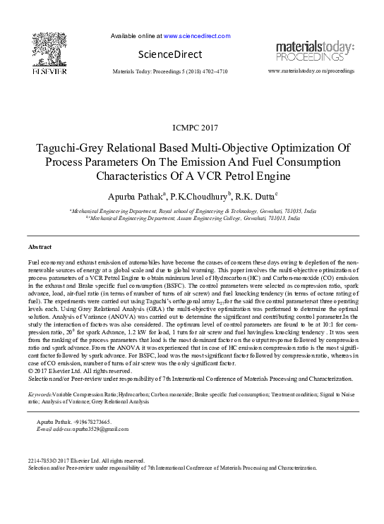 Pdf Taguchi Grey Relational Based Multi Objective Optimization Of