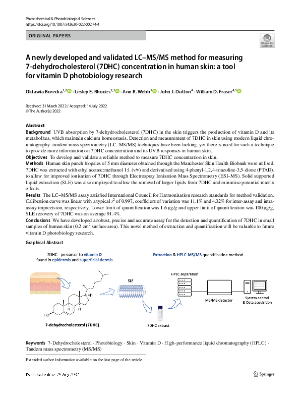 (PDF) A newly developed and validated LC–MS/MS method for measuring 7-dehydrocholesterol (7DHC ...