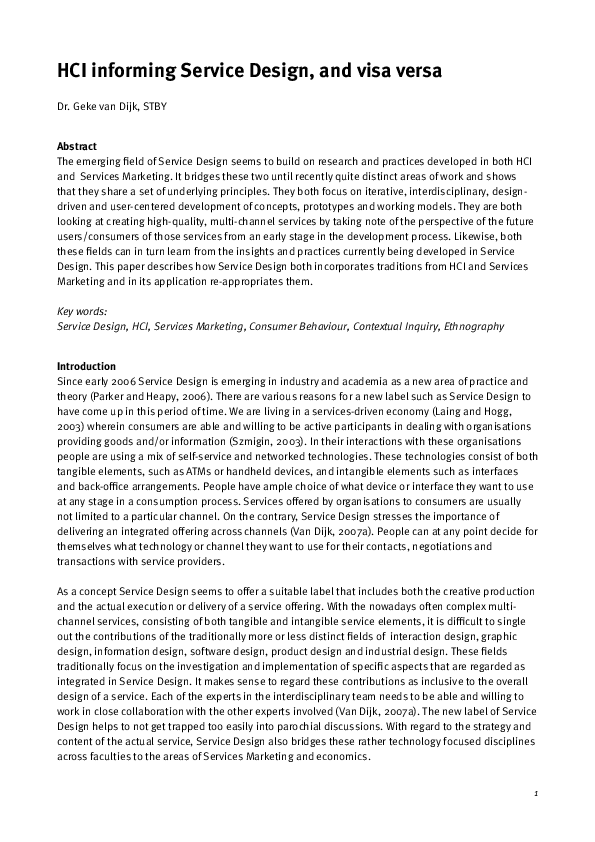 (PDF) HCI informing Service Design, and visa versa | Geke Van Dijk ...